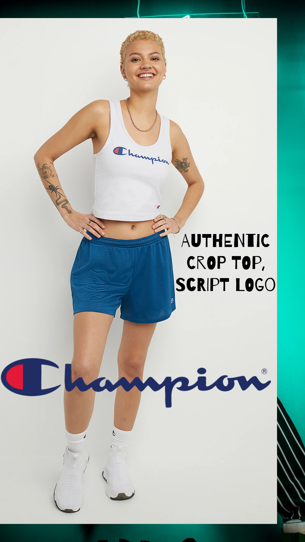 AUTHENTIC CROP TOP, SCRIPT LOGO