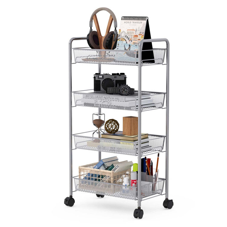 4 Tier Storage Rack Trolley Cart (Gray)