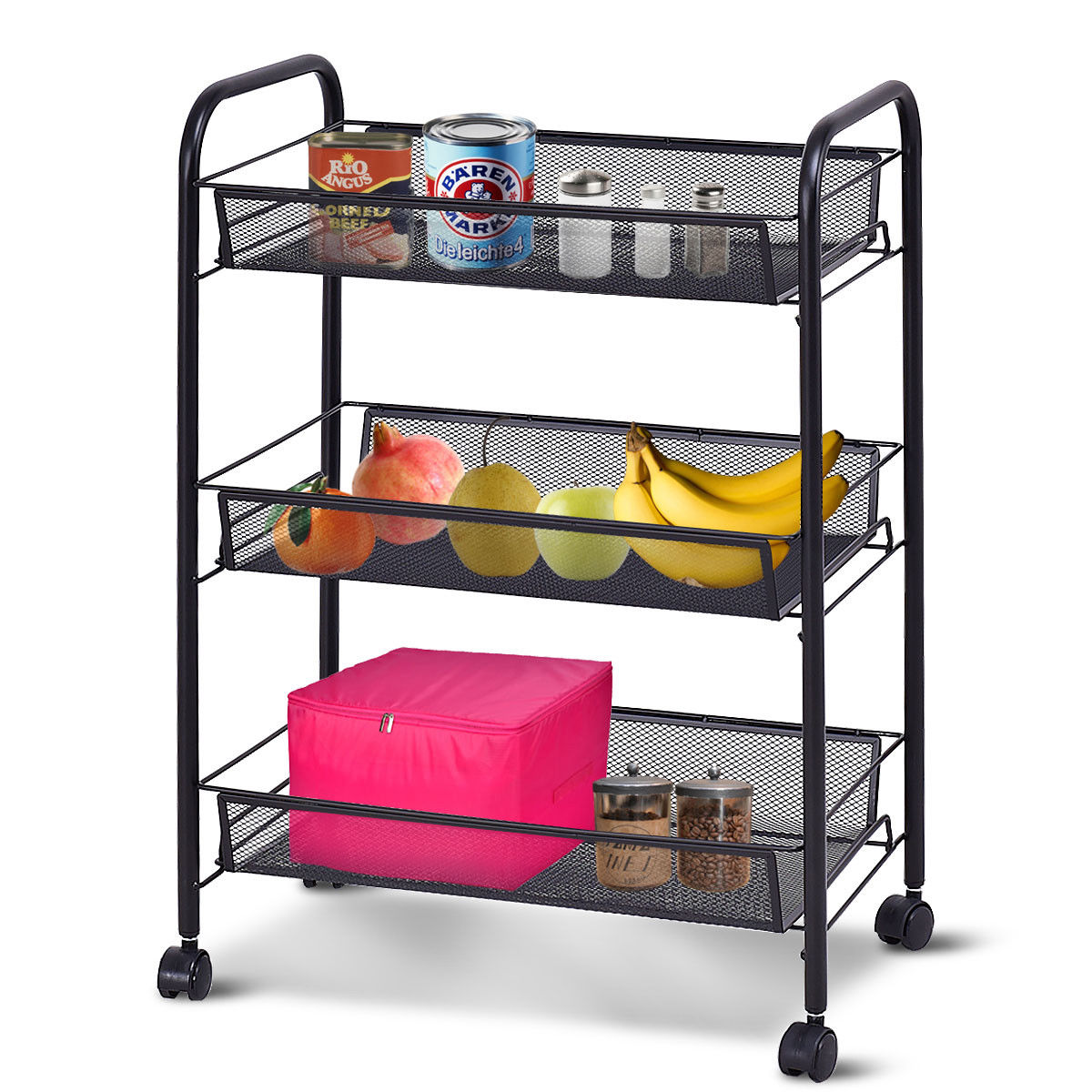 3 Tier Storage Rack Trolley Cart Home Kitchen Organizer Utility Basket
