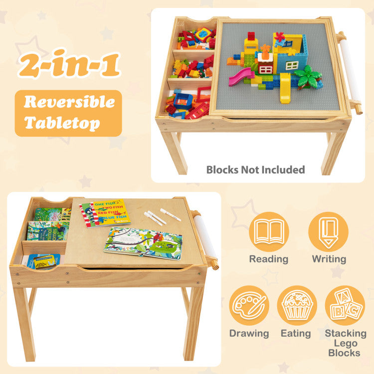 Kids Multi Activity Play Table Wooden Building Block Desk with Storage